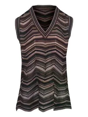 D.exterior Chevron-knit V-neck Top - Black