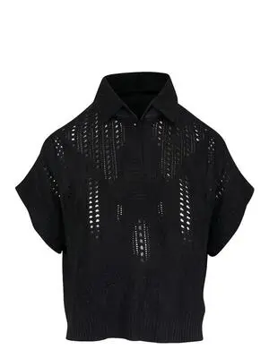 D.exterior Pointelle Knit Short Sleeve Sweater - Black