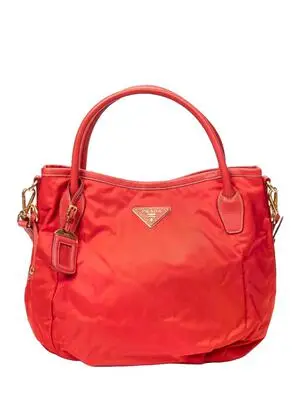 Prada Logo Plaque Tote Bag - Red