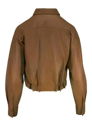 ODEEH Pleated Leather Jacket - Brown
