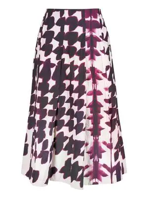 ODEEH Abstract Print Pleated Skirt - Red