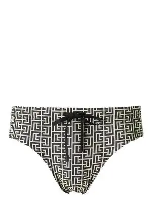 Balmain Monogram Print Swimming Trunks - Black