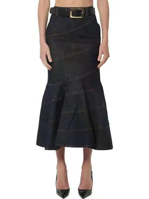 SELF-PORTRAIT Belted Mermaid-style Midi Skirt - Blue