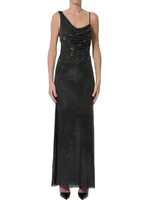 SELF-PORTRAIT Embellished Draped Maxi Dress - Black