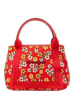 Balenciaga Navy Canvas Floral Print Cabas S Tote Bag - Multicolour