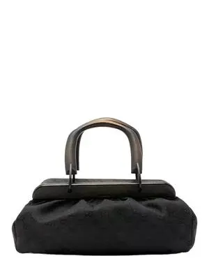 Gucci Gg Canvas Wood Frame Handbag - Black