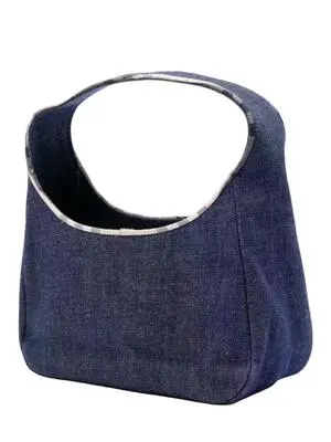 Burberry House Check Canvas Trimmed Denim Handbag - Blue