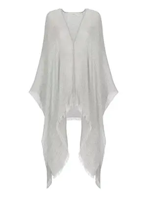 PANICALE Lurex Patterned Frayed Poncho - Grey