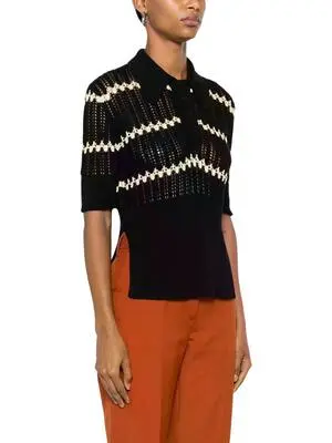 Plan C Zigzag Knit Polo Shirt - Black