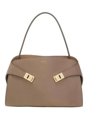 FERRAGAMO Ferragamo Hug Leather Shoulder Bag Neutrals
