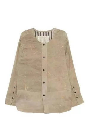 ZIGGY CHEN Patchwork Collarless Shirt - Neutrals