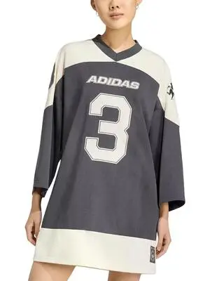 Adidas Logo Print V-neck T-shirt Mini Dress - Grey