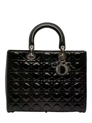 Dior Christian Dior Large Patent Cannage Lady Dior Satchel Black
