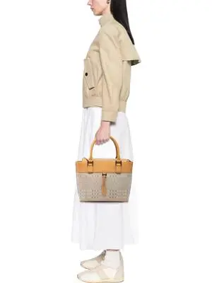Burberry Tonal Check Canvas Handbag With Leather Trim - Brown