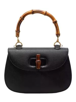 Gucci Grained Calfskin Bamboo Night Satchel - Black