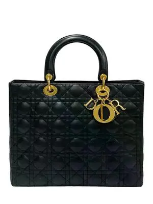 Dior Large Lambskin Cannage Lady Satchel - Black