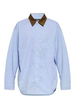 Comme Des Garçons Corduroy-collar Checked Shirt - Blue