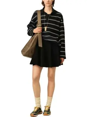 AMI Paris Cotton Striped Polo With De Coeur Embroidery - Black
