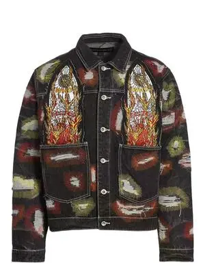 WHO DECIDES WAR X Ev Bravado All-over Embroidery Trucker Jacket - Black
