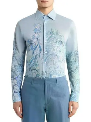 Etro Floral-print Cotton Shirt - Blue