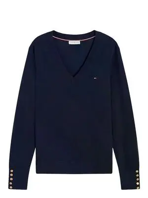 Tommy Hilfiger V-neck Sweater With Button Cuffs - Blue
