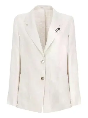 LARDINI Check-pattern Linen Blazer - Neutrals