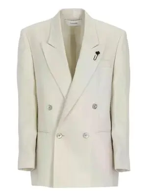 LARDINI Linen Double-breasted Blazer - Neutrals