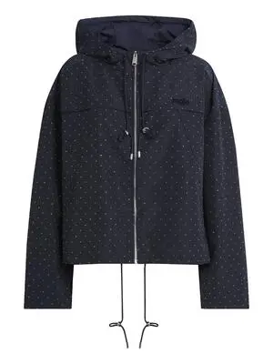 Maje Embellished Zip-up Hooded Jacket With Drawstrings - Blue