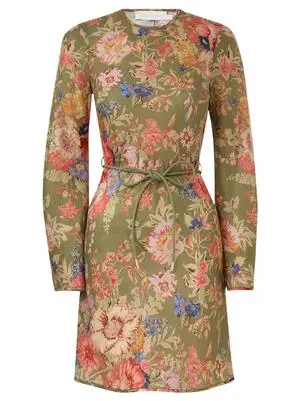 Zimmermann Floral Printed Long Sleeve Mini Dress - Brown