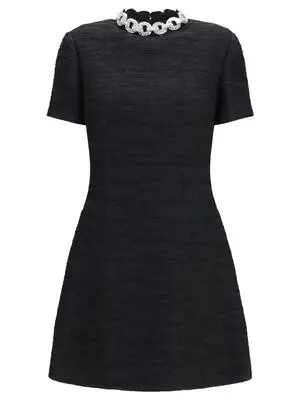 Valentino Garavani Valentino Short Sleeve Embroidered Tweed Dress Black
