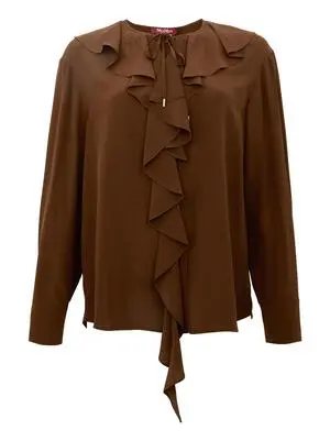 Max Mara Ruffled Silk Blouse - Brown