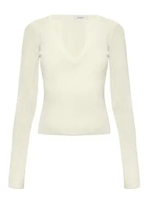 MAX MARA Max Mara V-Neck Ribbed-Knit Long-Sleeve Top With Stripe Detail