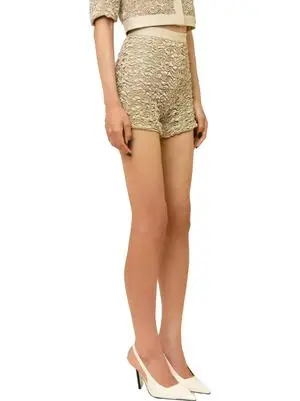 CONTESSA MILLS Blair Smocked Leather-trim Shorts - Neutrals