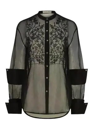 CONTESSA MILLS Winifred Bead-embroidered Silk-organza Shirt - Black