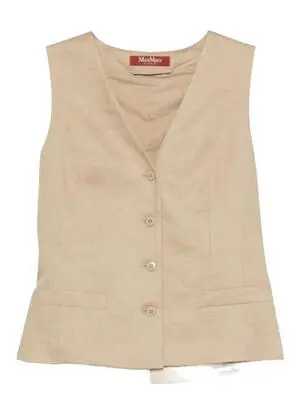 Max Mara Carnet V-neck Gilet - Nude