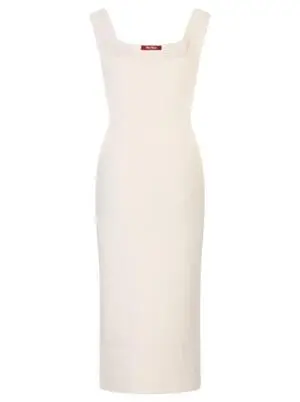 Max Mara Ribbed-knit Square-neck Midi Dress - White