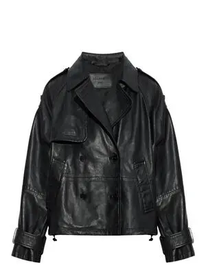 ALLSAINTS Long Sleeve Leather Double Breasted Jacket - Black