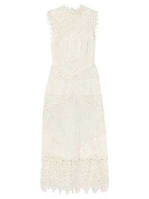 Ulla Johnson Sleeveless Geometric Floral Jipple Lace Trim Dress - White