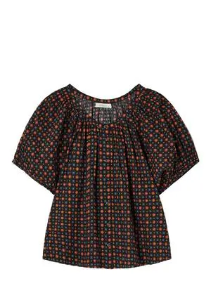 DÔEN DOEN June Gathered Floral-Print Organic Cotton-Voile Blouse Multicolour