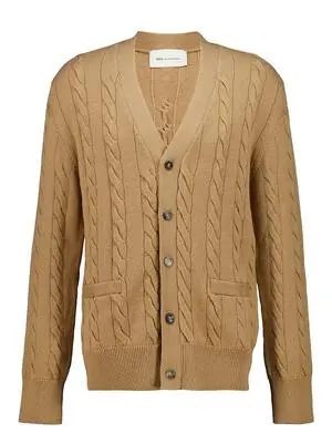 AMI Paris Camel Cable Stitch V-neck Cardigan - Brown