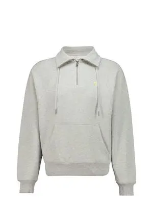 AMI Paris Cotton Half-zip Sweatshirt With De Coeur Embroidery - Grey