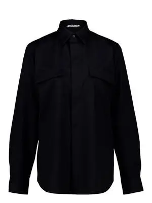 Auralee Wool Herringbone Overshirt - Black