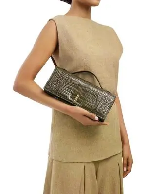 MALONE SOULIERS May Crocodile-embossed Leather Clutch Bag - Green