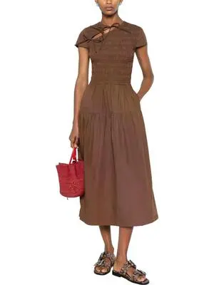 DAMSON MADDER Ebba Shirred Midi Dress - Brown