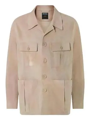 Zegna Pocket-details Leather Sahariana Jacket - Neutrals