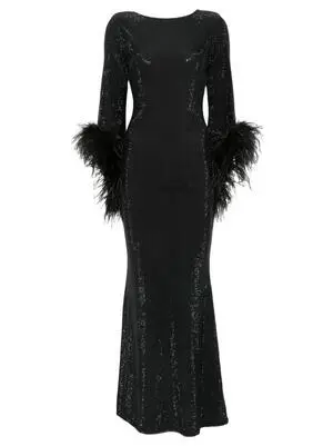 MIRON Crystal-embellished Feather-trim Dress - Black