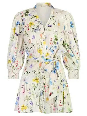 Alice + Olivia Floral Print Belted Dress - Neutrals