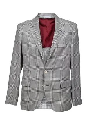 Brunello Cucinelli Prince Of Wales Check Tailored Blazer - Grey