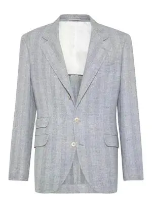 Brunello Cucinelli Herringbone-pattern Single-breasted Blazer - Grey
