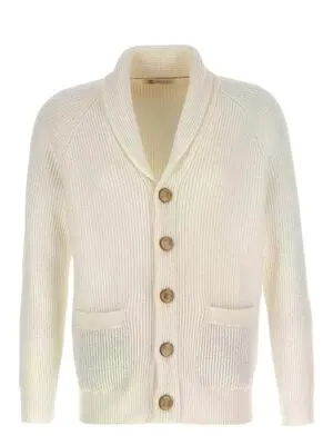 Brunello Cucinelli Ribbed Shawl Collar Cardigan - Neutrals